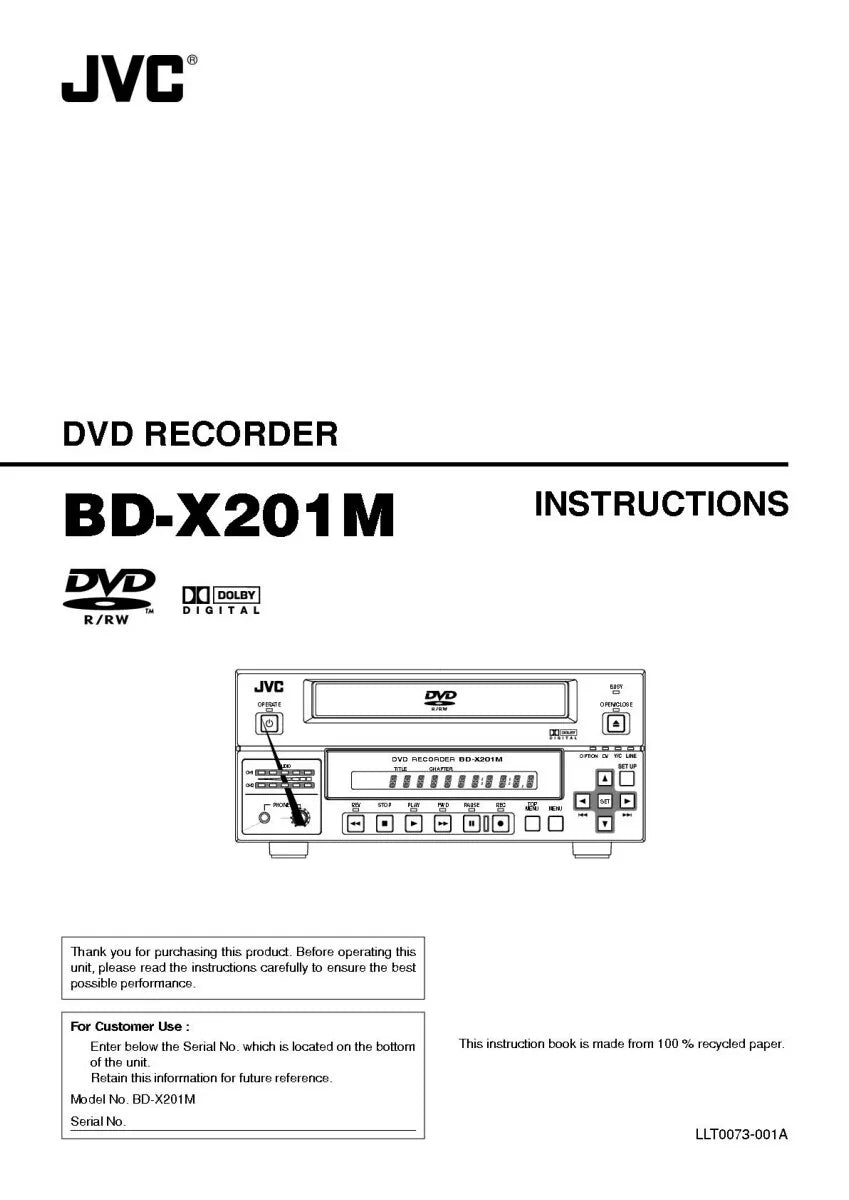 JVC BD-X201M DVD Recorder Owners Instruction Manual – TekRevolt