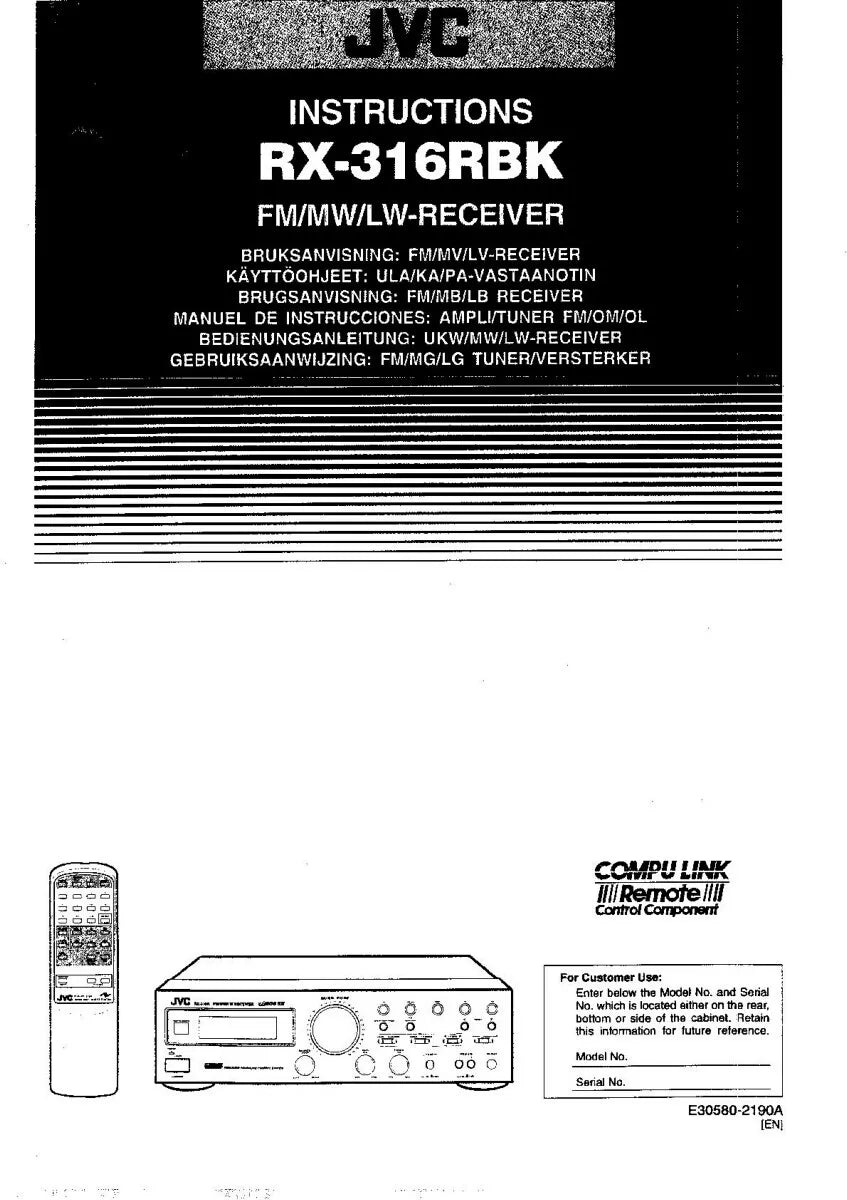 JVC RX-316RBK Receiver Owners Instruction Manual – TekRevolt