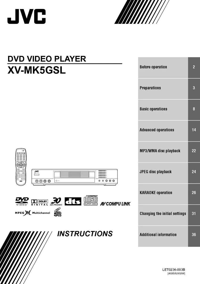 JVC XV-MK5GSL DVD Player Owners Instruction Manual – TekRevolt