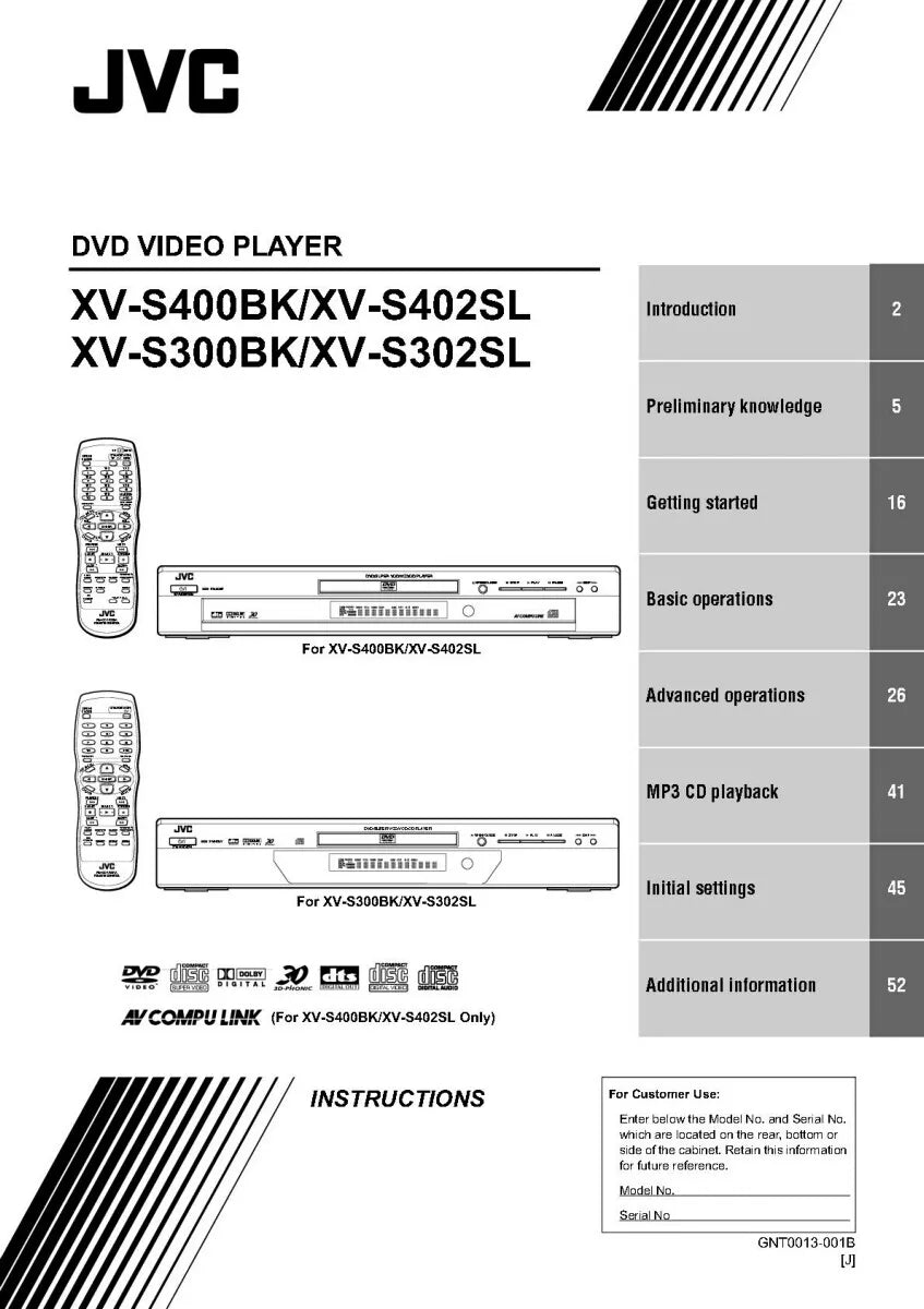 JVC XV-S300BK XV-S302SL XV-S400BK XV-S402SL DVD Player Owners Manual – TekRevolt