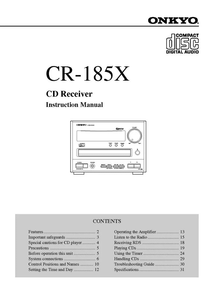 Onkyo CR-185X CD Receiver Owners Manual – TekRevolt