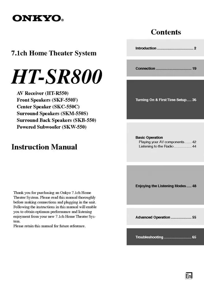 Onkyo Integra HT-SR800 Receiver Owners Instruction Manual – TekRevolt