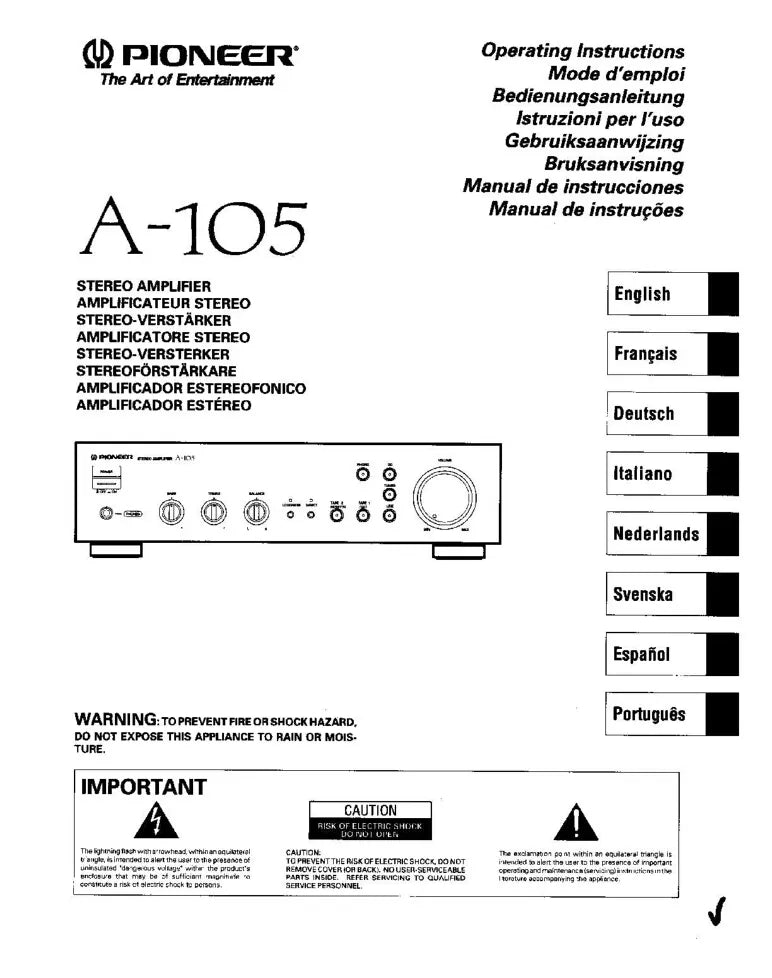 Pioneer A-105 Amplifier Owners Manual – TekRevolt