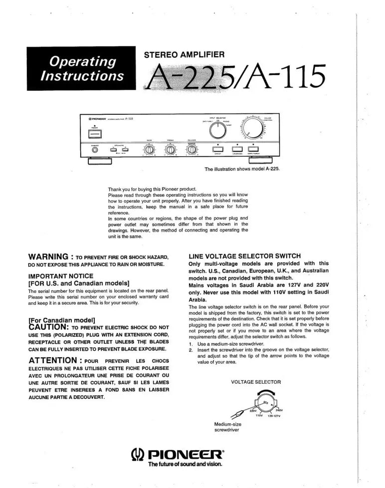 Pioneer A-255 Amplifier Owners Manual – TekRevolt