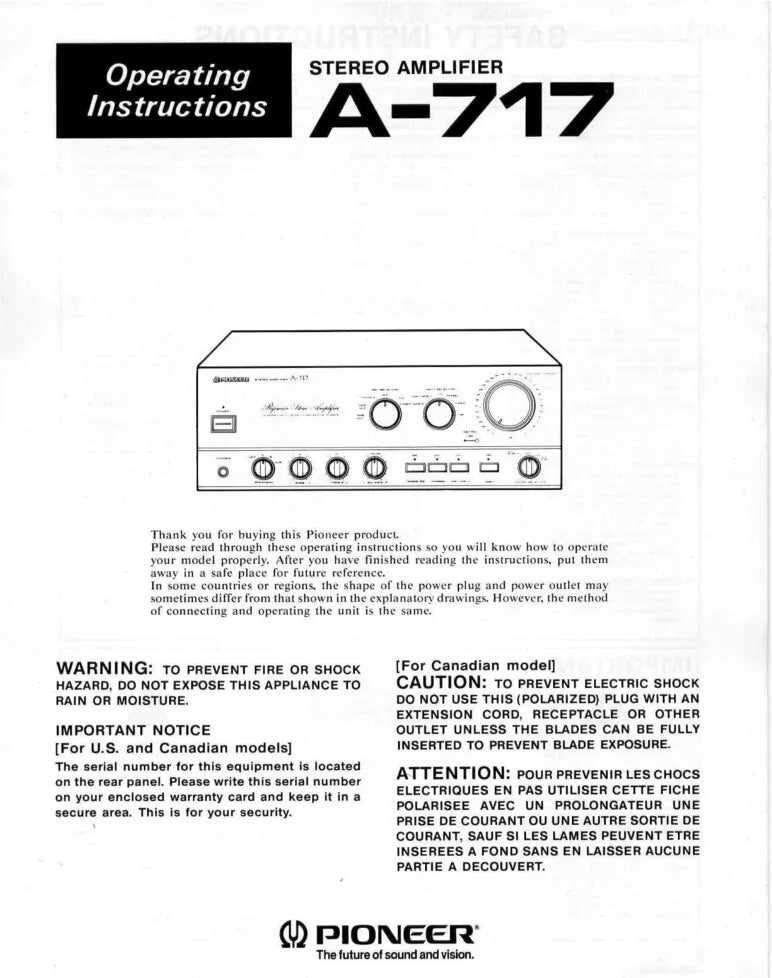 Pioneer A-717 Amplifier Owners Manual – TekRevolt