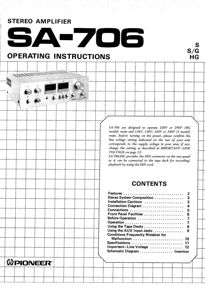 Pioneer SA-706 Amplifier Owners Manual – TekRevolt