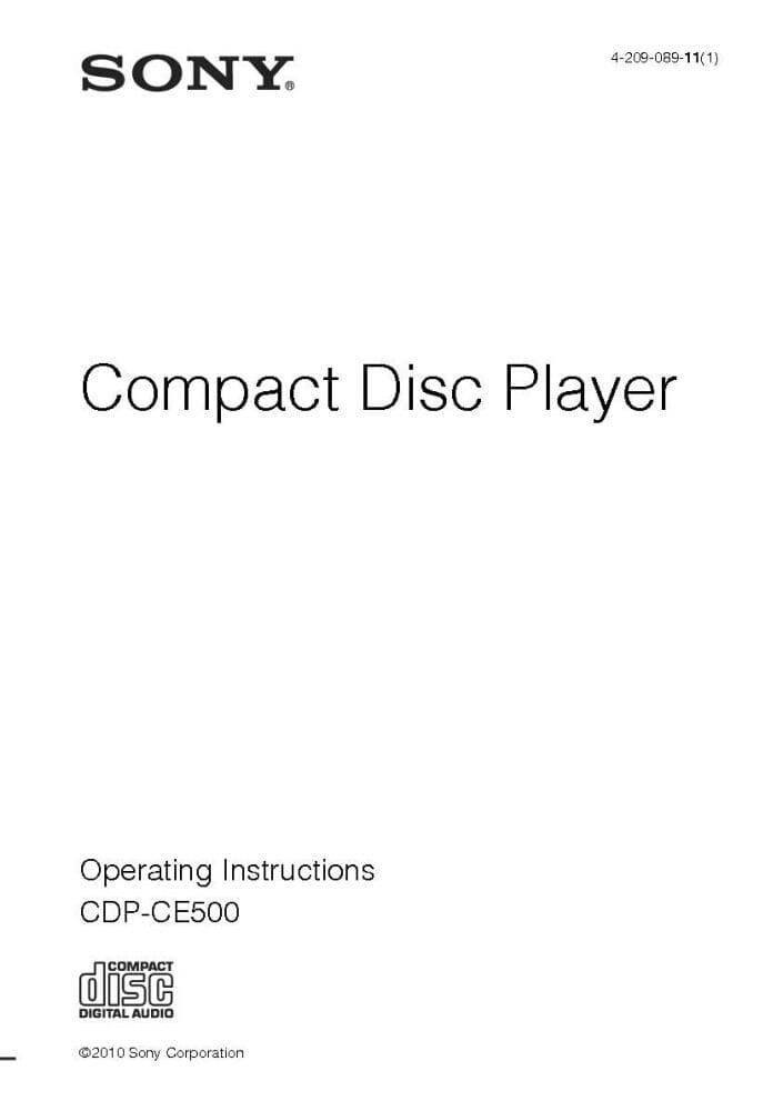 Sony CDP-CE500 CD Player Owners Manual – TekRevolt