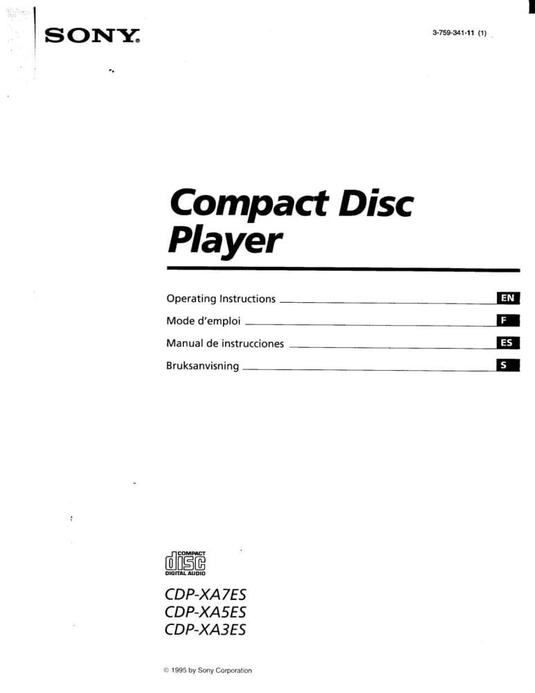 Sony CDP-XA3ES CD Player Owners Manual – TekRevolt