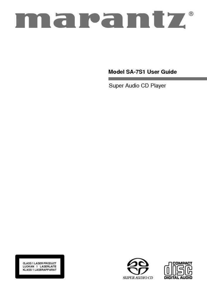 Marantz SA7S1 CD Player Owners Manual – TekRevolt