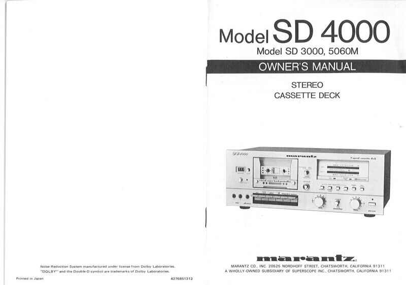 Marantz SD-3000 Cassette Deck Owners Manual – TekRevolt