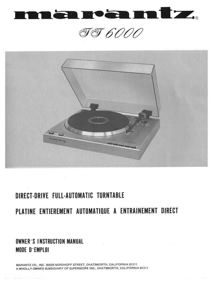 Marantz TT6000 Turntable Owners Instruction Manual – TekRevolt