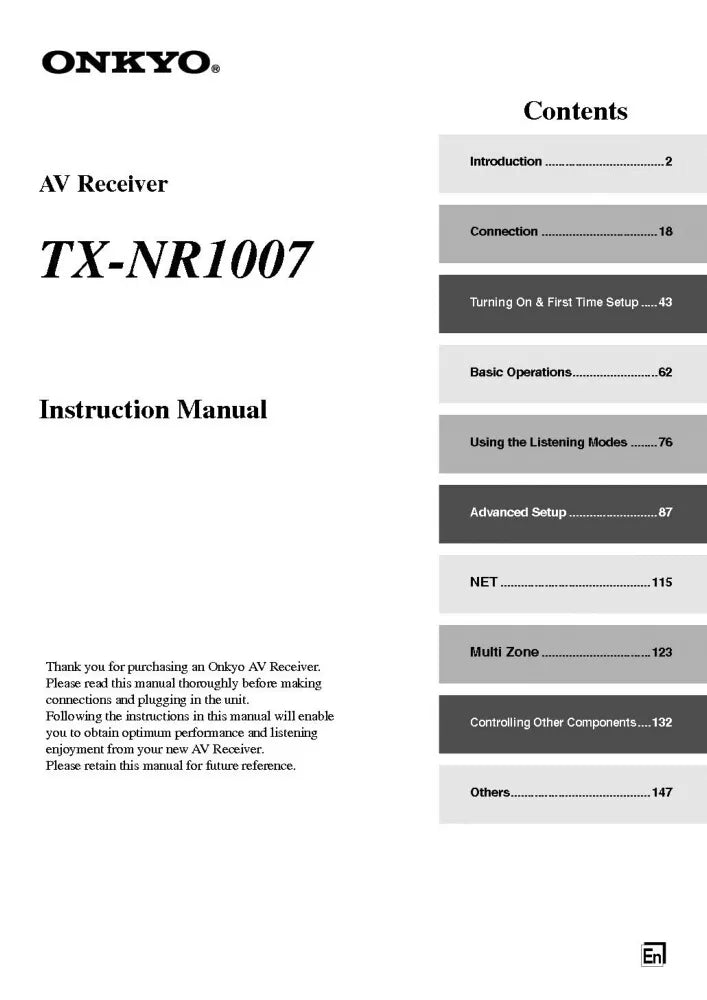 Onkyo Integra TX-NR1007 Receiver Owners Instruction Manual – TekRevolt