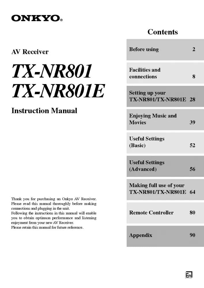 Onkyo Integra TX-NR801 Receiver Owners Instruction Manual – TekRevolt