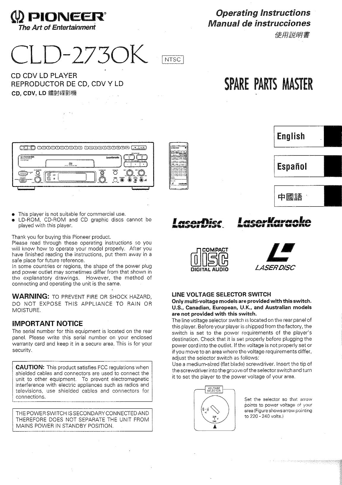 PIONEER CLD-2730K Laser Disc Player Owners Instruction Manual – TekRevolt