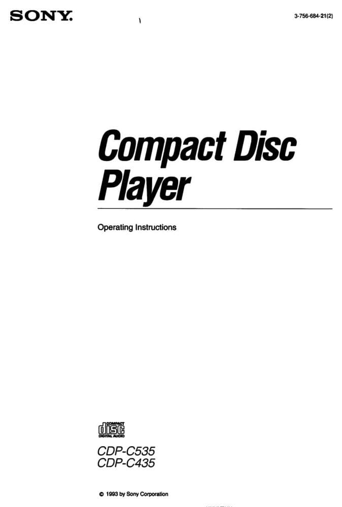 Sony CDP-C435 CD Player Owners Manual – TekRevolt