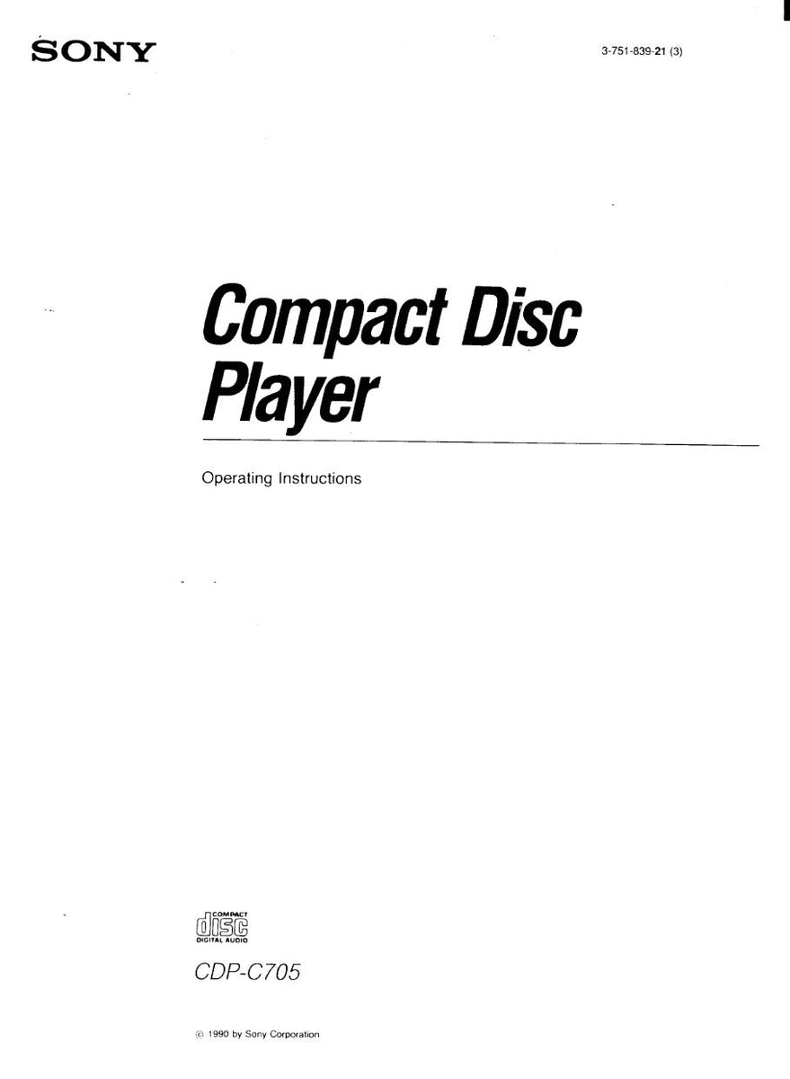 Sony CDP-C705 CD Player Owners Manual – TekRevolt