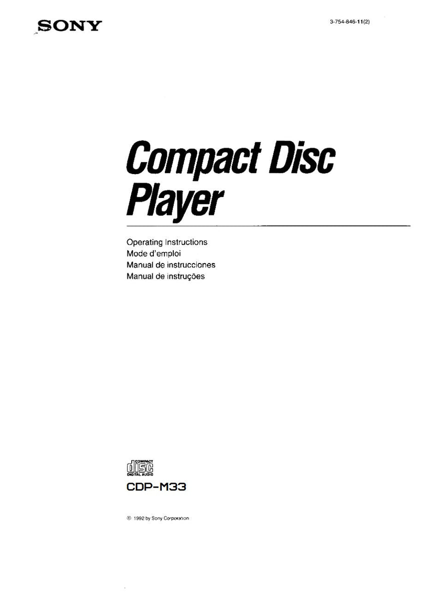Sony CDP-M33 CD Player Owners Manual – TekRevolt