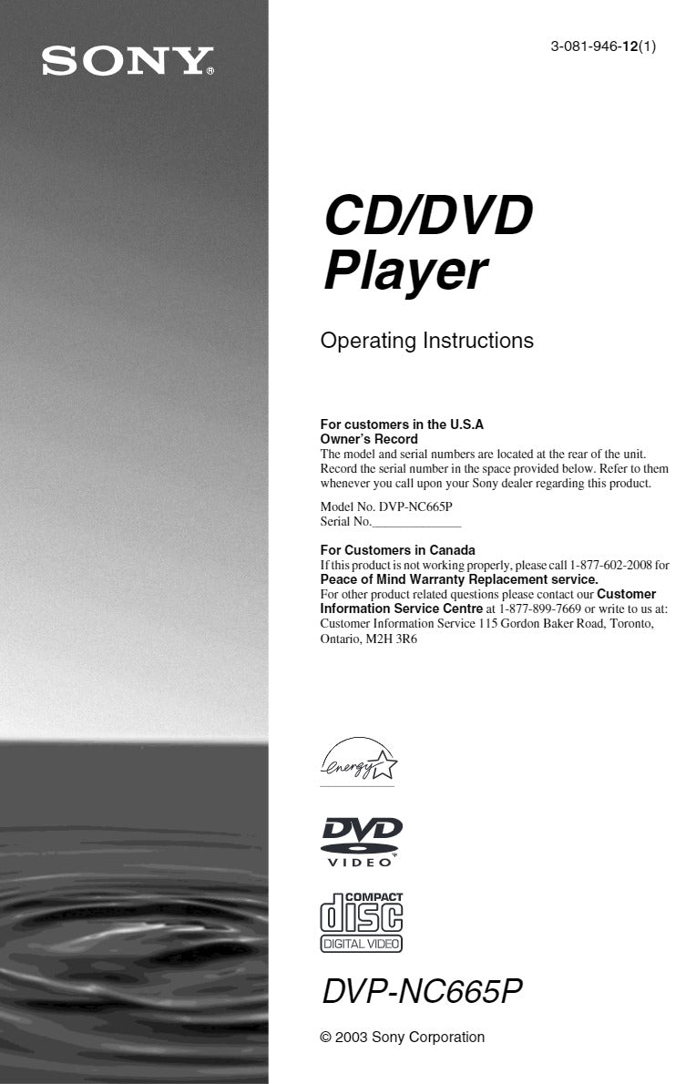 Sony DVP-NC665P DVD Player Owners Manual – TekRevolt