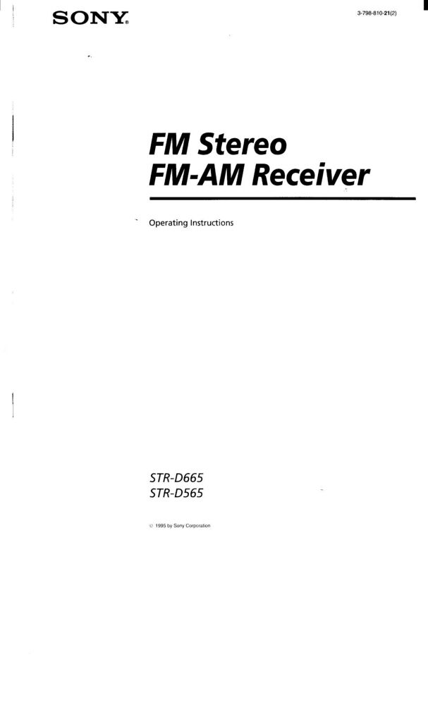 Sony STR-D665 STR-D565 AV Receiver Owners Manual – TekRevolt