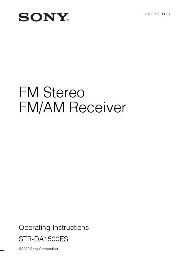 Sony STR-DA1500ES AV Receiver Owners Manual – TekRevolt