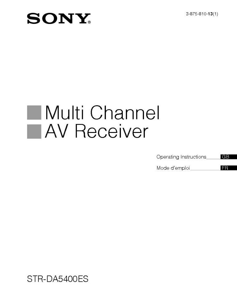 Sony STR-DA5400ES Receiver Owners Manual – TekRevolt