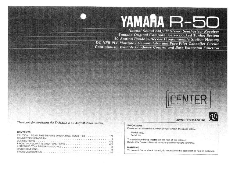 Yamaha R-50 Receiver Owners Manual – TekRevolt