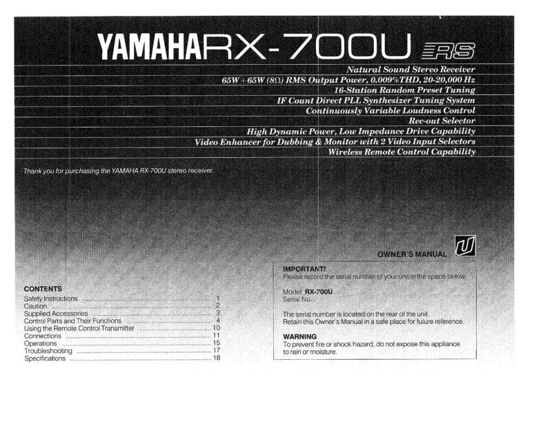 Yamaha RX-700 U Receiver Owners Manual – TekRevolt